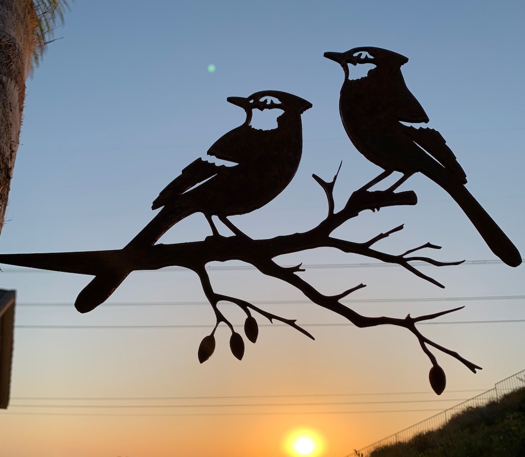 Rustic Rusty Metal Blue Jay Birds on a Branch / Tree Stake / Yard Art ...