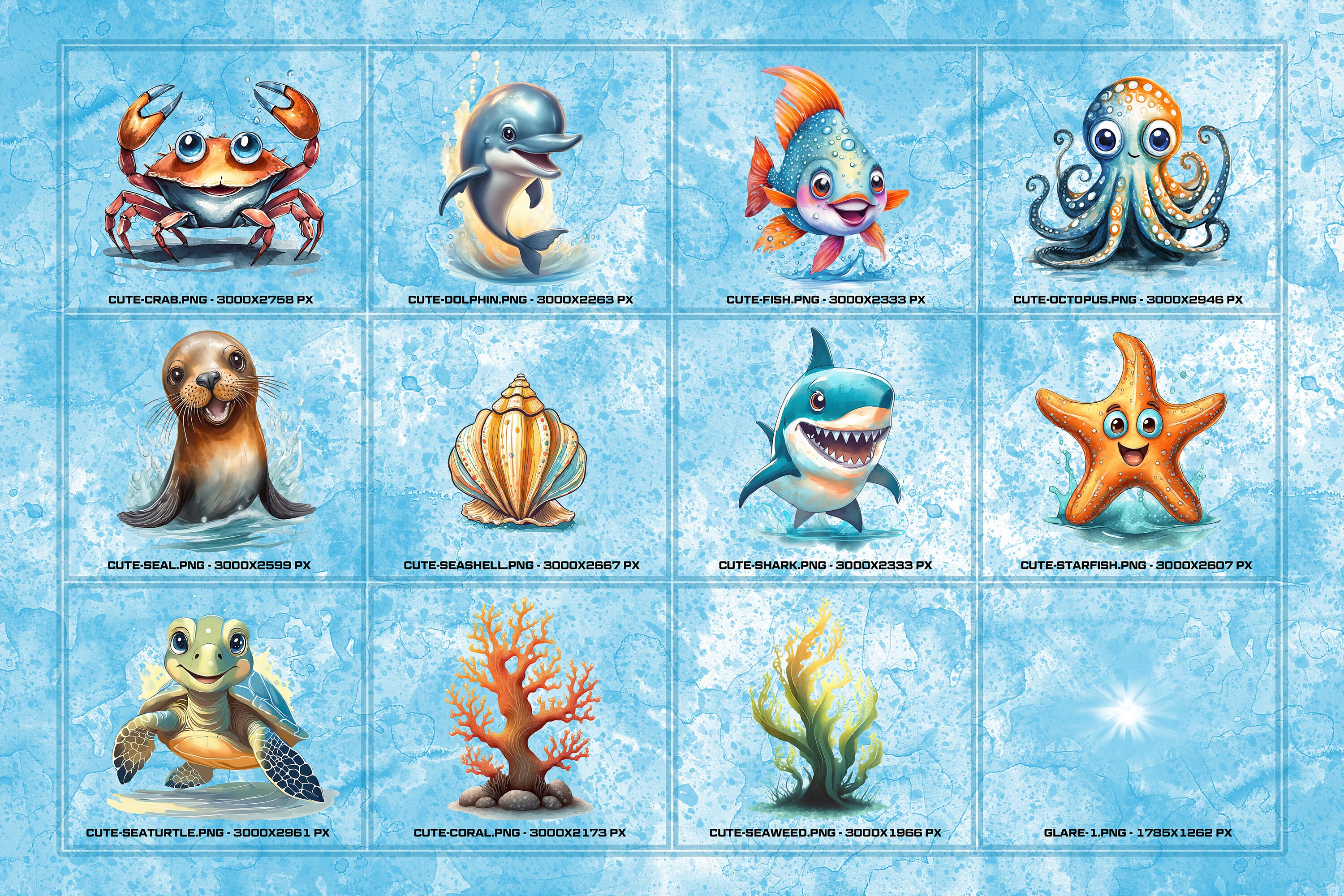 Stock Art - Ocean Buddies - Volume 1. Cute, Happy Sea Creatures and ...