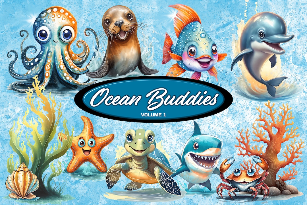 Stock Art - Ocean Buddies - Volume 1. Cute, Happy Sea Creatures and ...