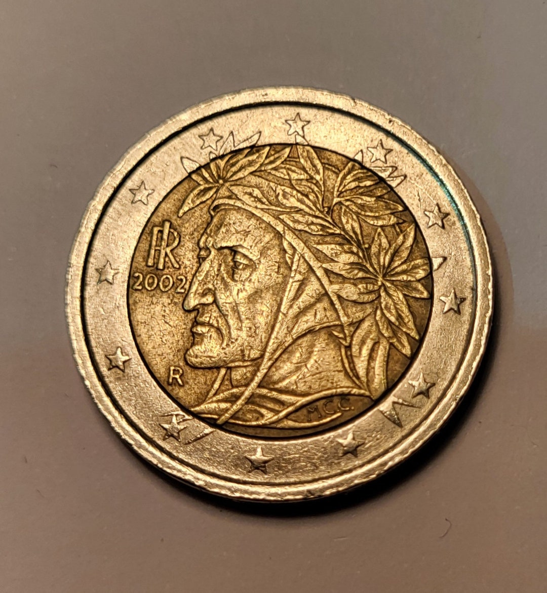 2 Euromunt 2002 Italië, Dante, zeldzaam, fouten, foutieve muntslag ...