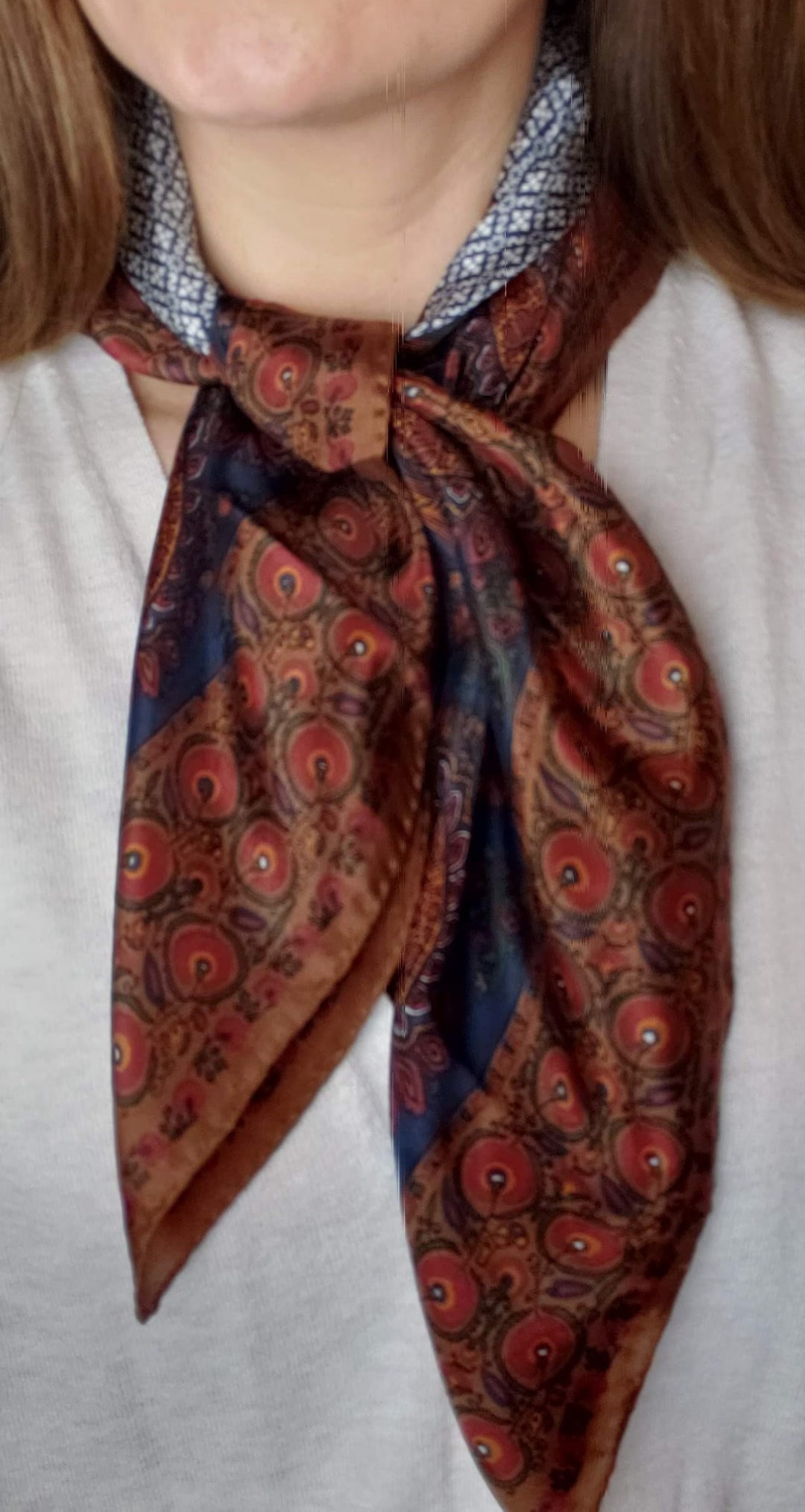 ANNE KLEIN for New Perspectives Vintage 70's Silk Scarf Hand Stitched ...