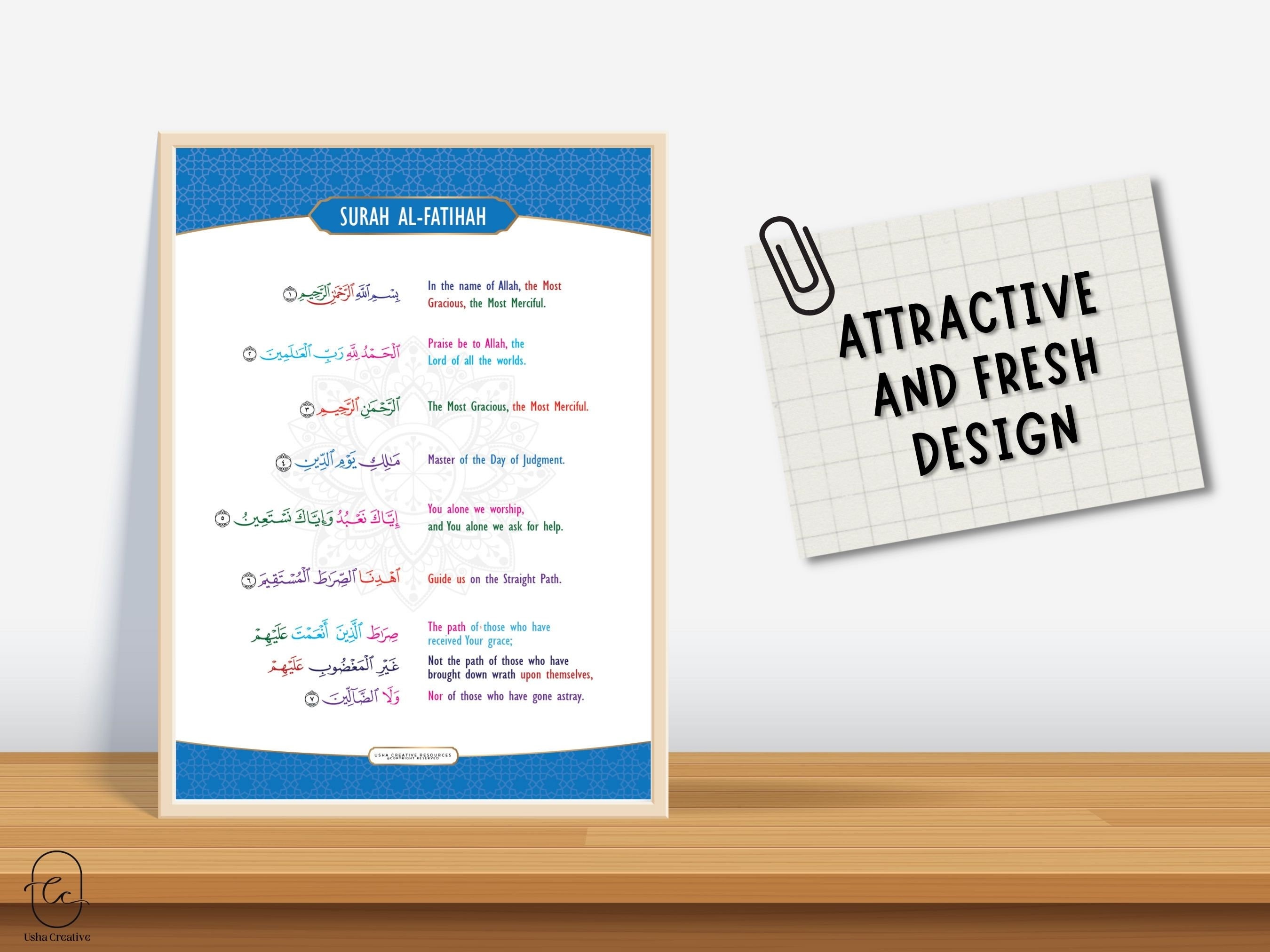 Surah Al-fatihah Salah Printable Poster for Kids With English ...