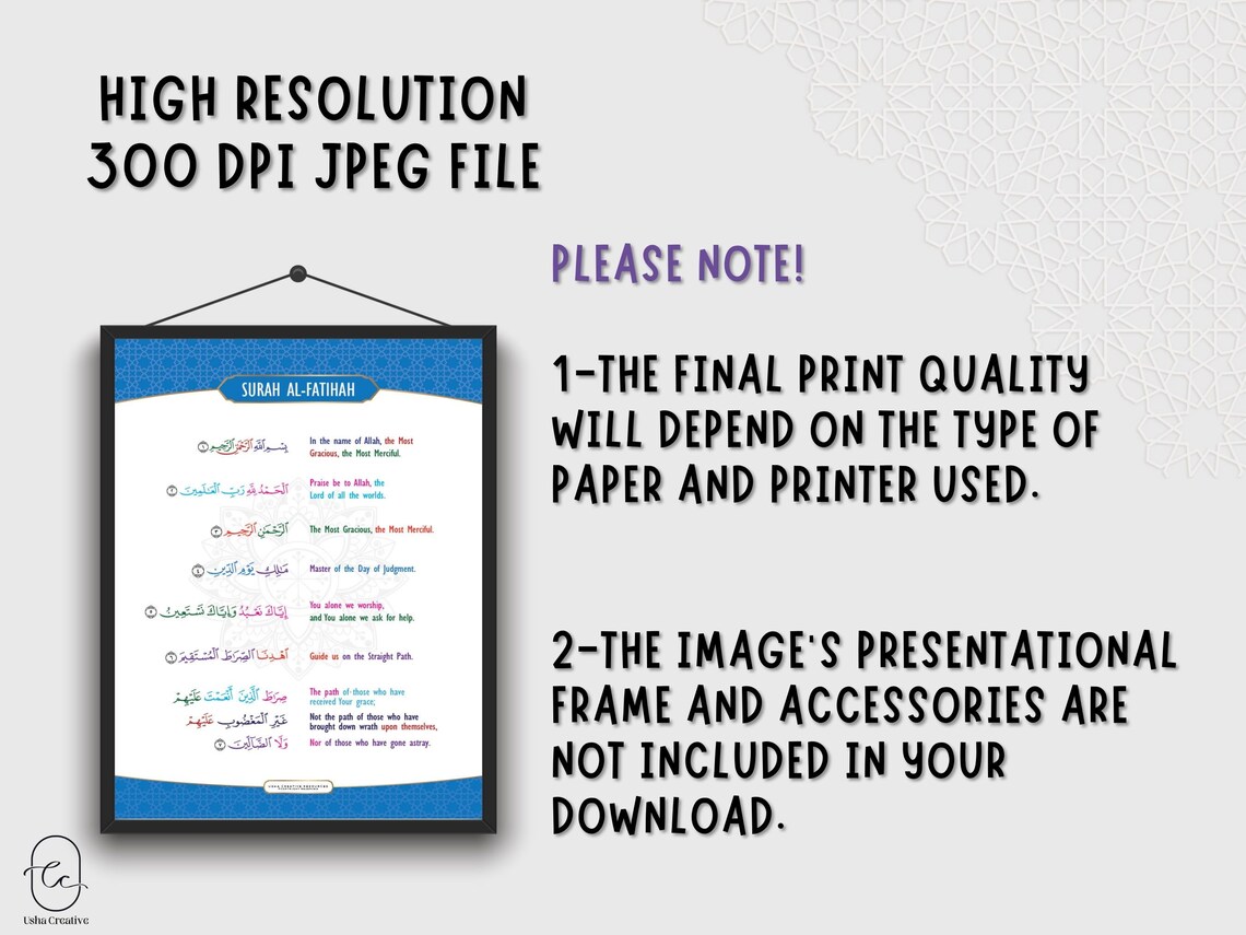 Surah Al-fatihah Salah Printable Poster for Kids With English - Etsy ...