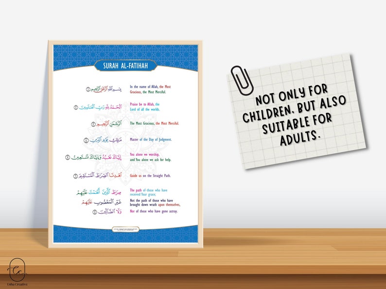 Surah Al-fatihah Salah Printable Poster for Kids With English ...