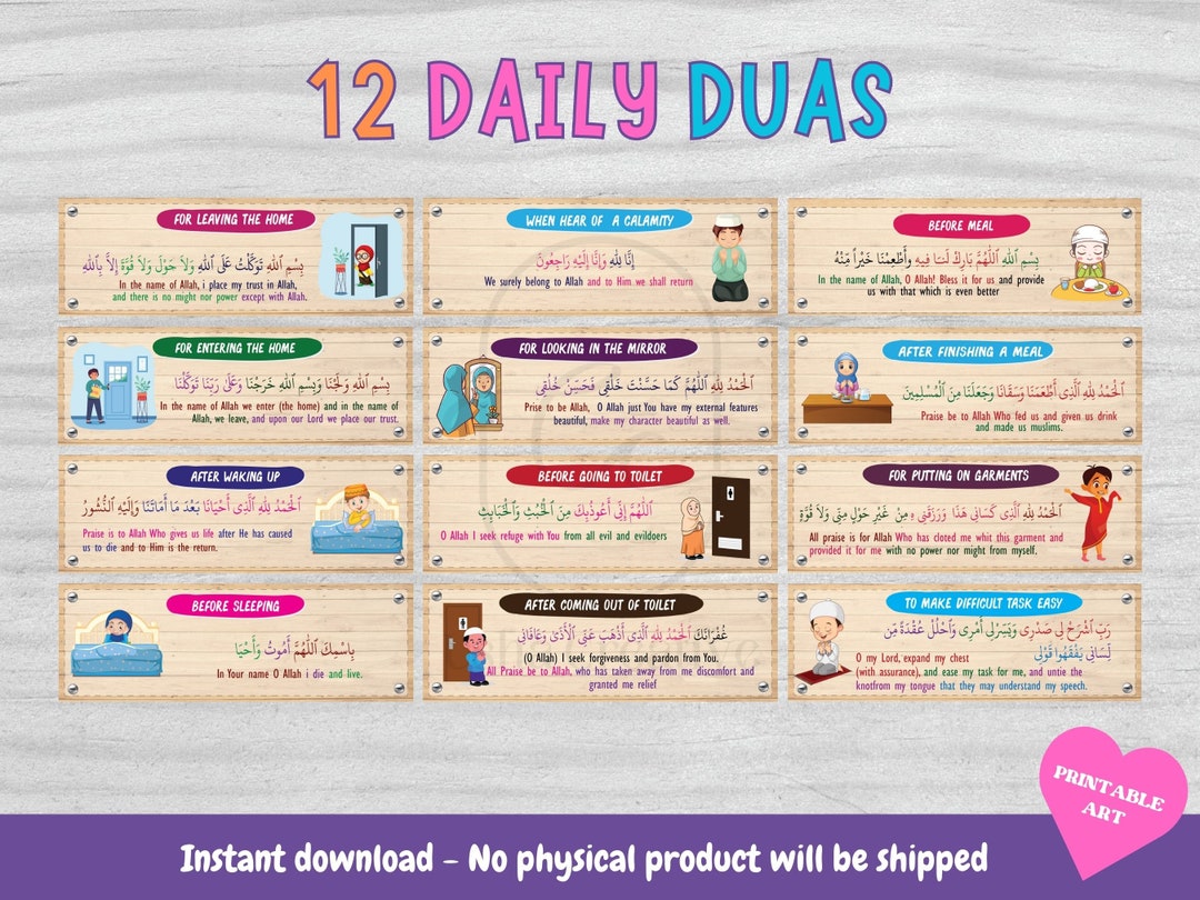 Set of 12 Muslim Kids Duas Cards, Daily Duas, Dua Islam, Islamic Gift ...