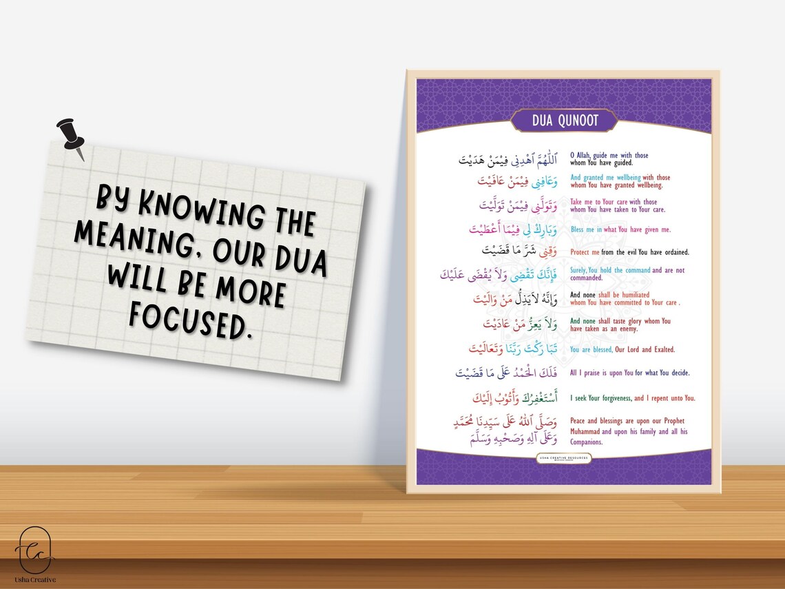 Dua Qunoot Salah Printable Poster for Kids With English Translation ...