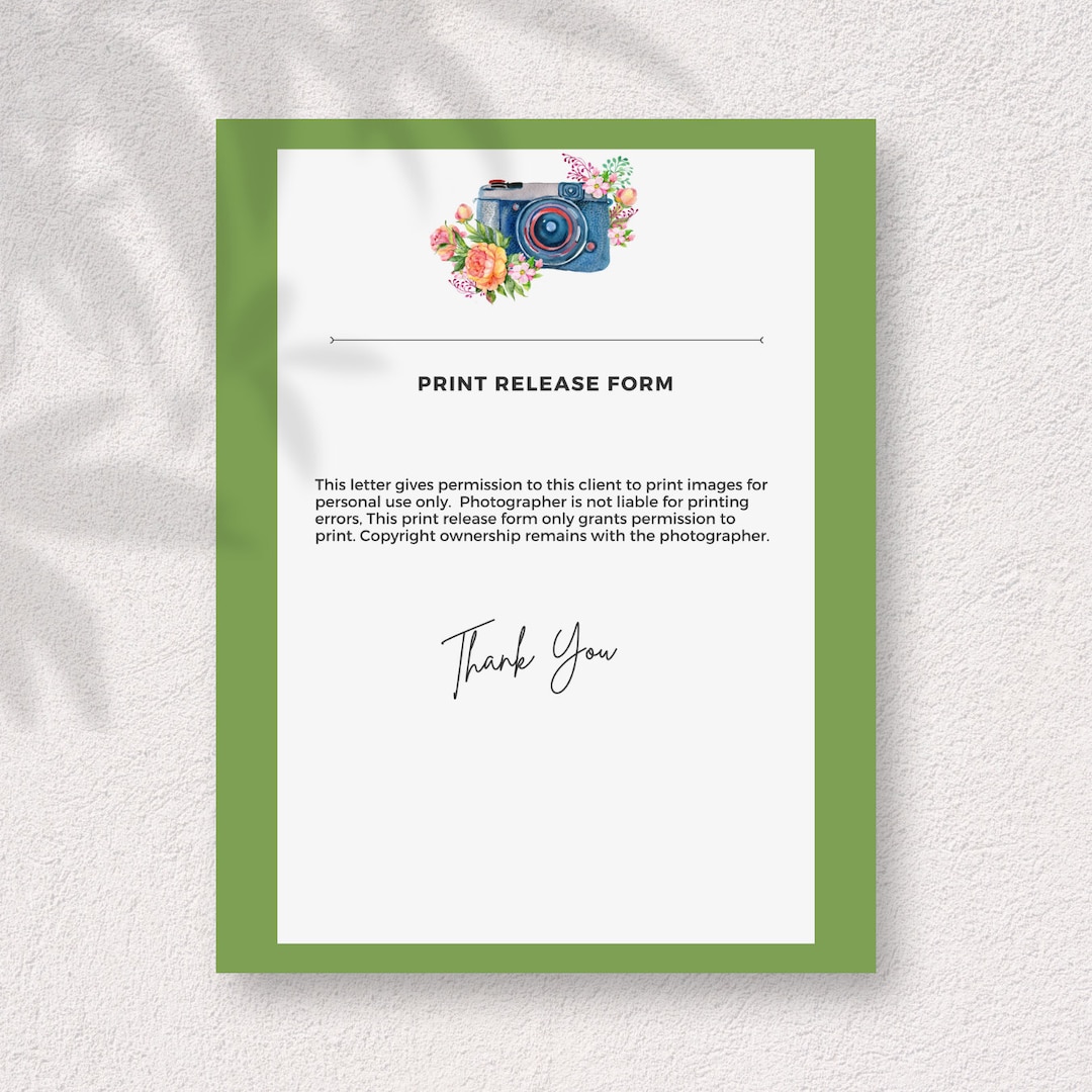 Photo Print Release for Photographers General Print Release Photo ...
