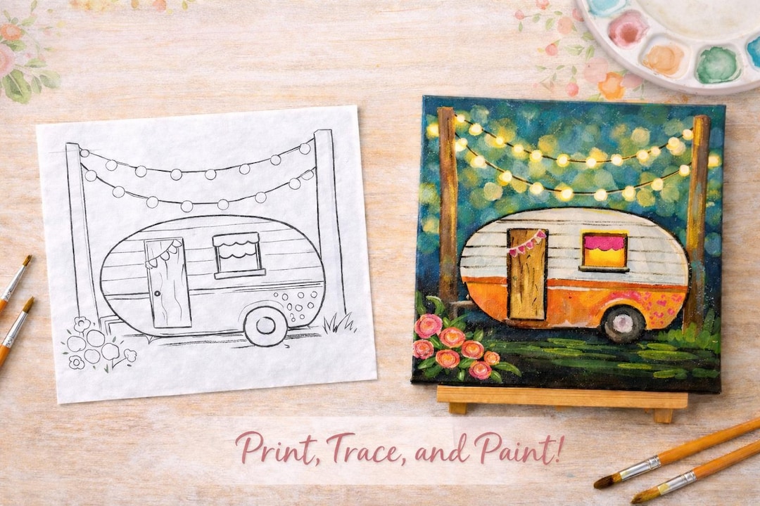 Happy Camper Paint Template | Printable Tracing Stencil | BONUS BOKEH ...