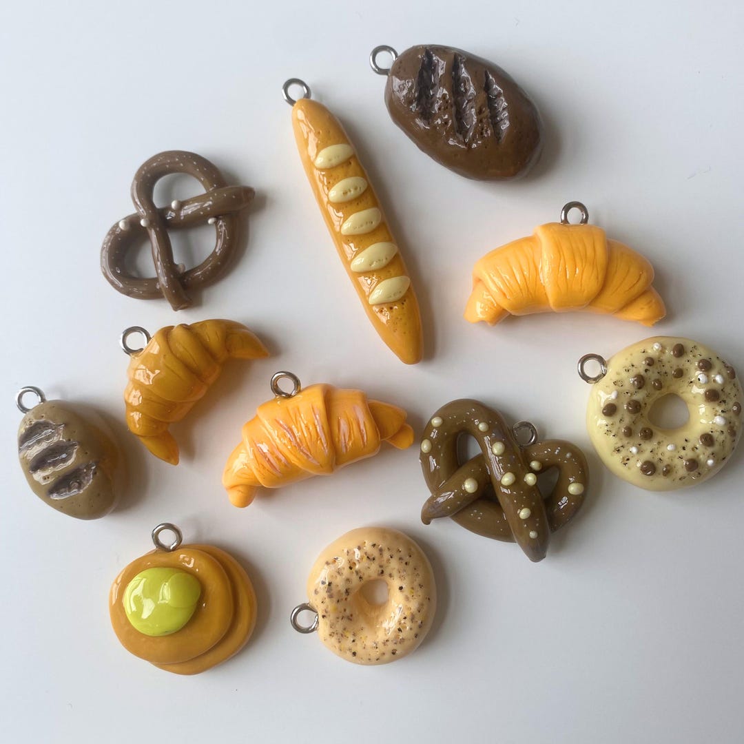 Handmade Polymer Clay Croissant Keychain – Mini Realistic Food Charm ...