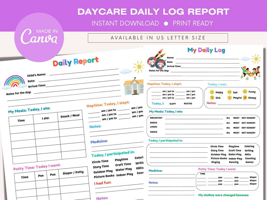 Daycare Daily Log Printable Report Tracker for Pre-k - Etsy Australia