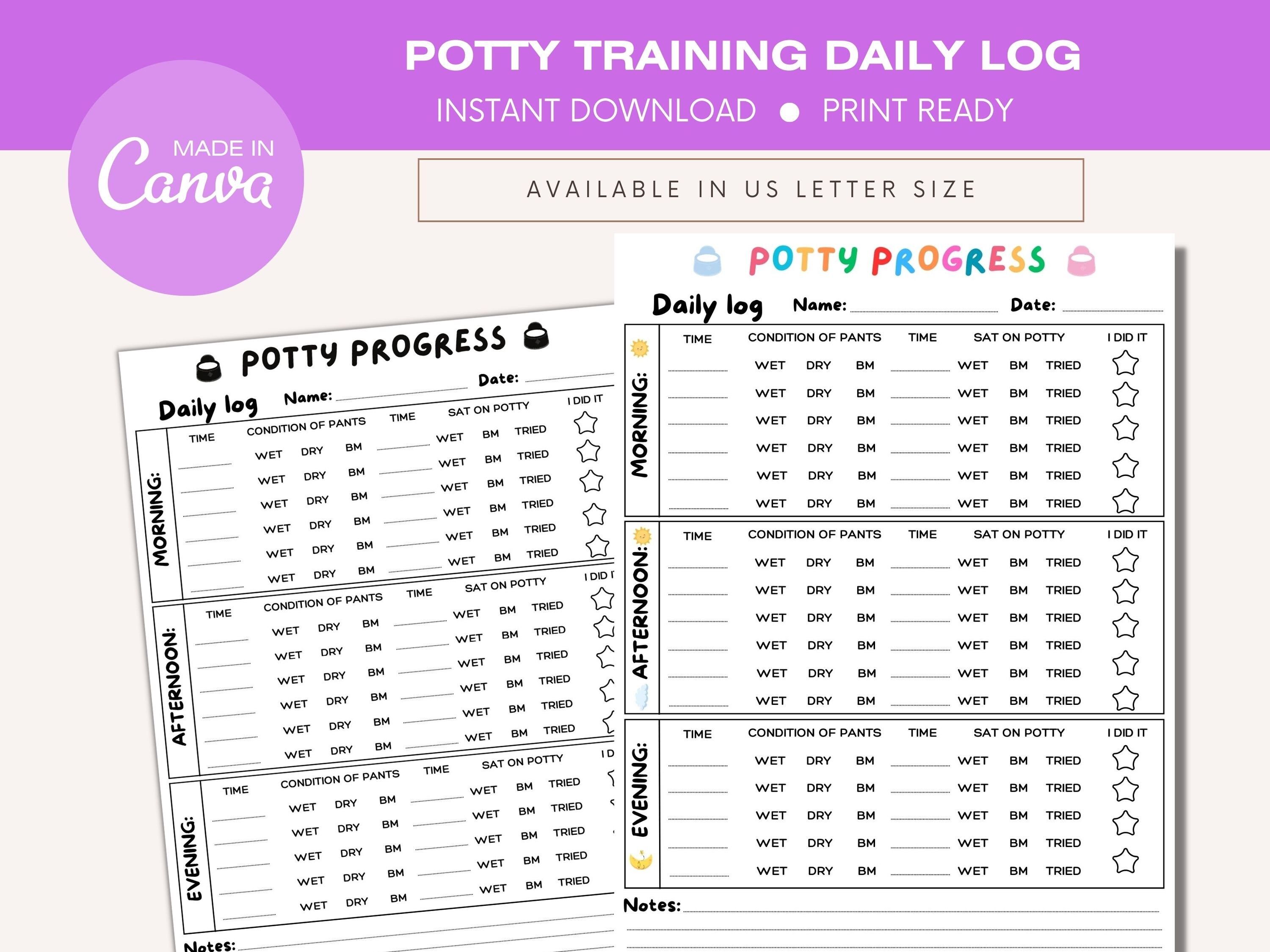 Potty Training Daily Log Printable Report Tracker Potty - Etsy UK