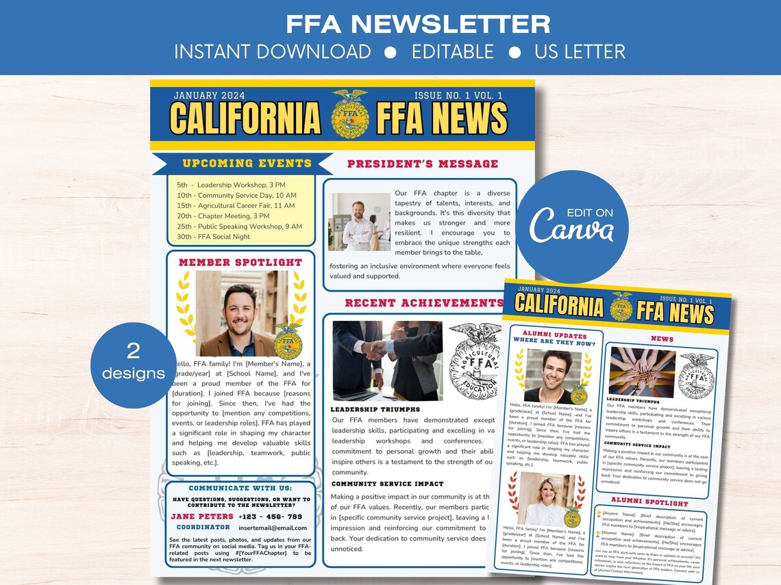 FFA Newsletter Template, FFA Alumni Template, Editable Company ...