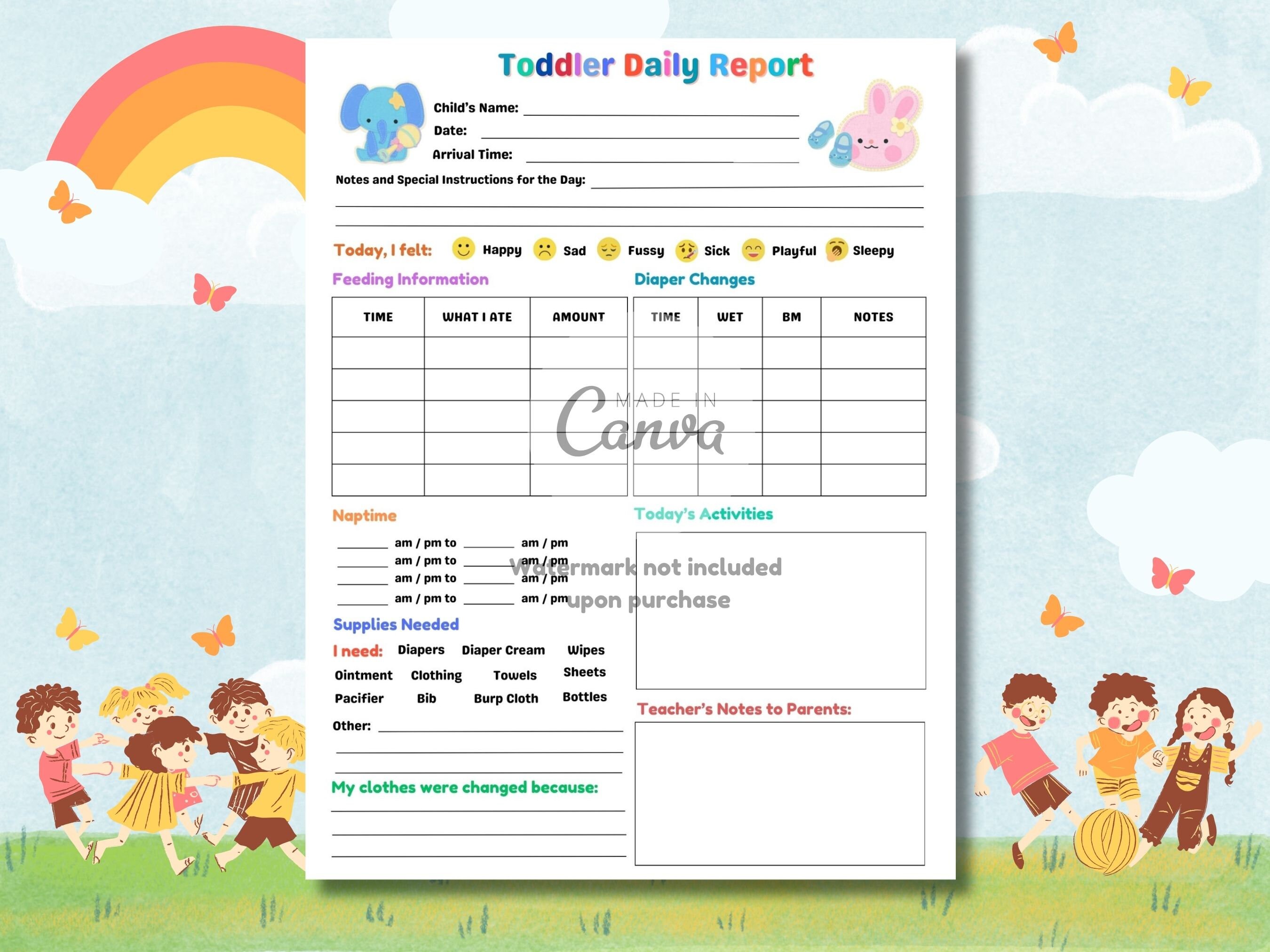 Toddler Daily Log Report Template, Daily Log for Daycare, Nanny ...