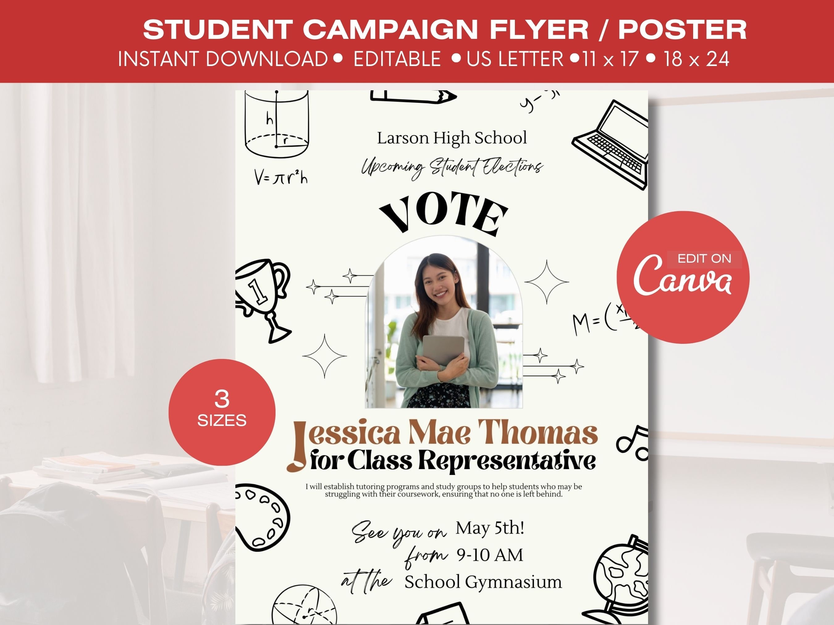 Editable Campaign Flyer Student Council Poster, Vote Student Council ...