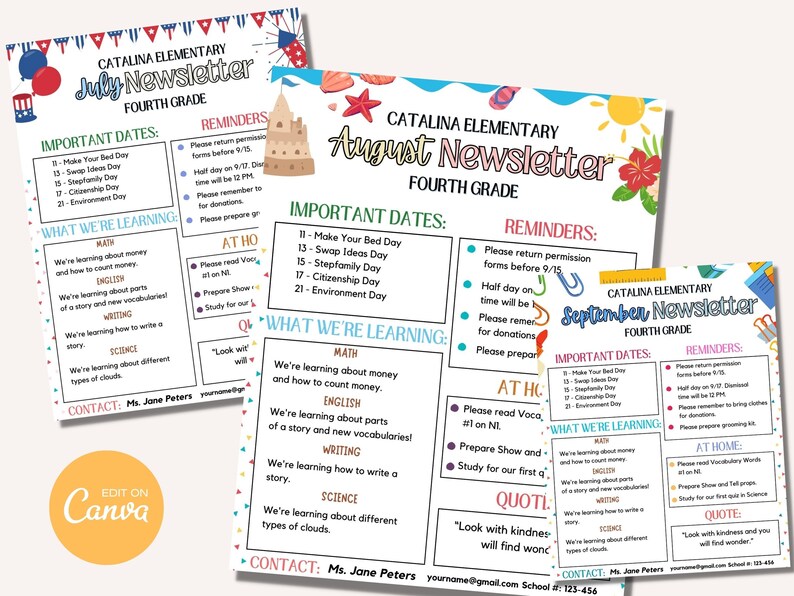 Editable Newsletter Template 2024 2025, Monthly Classroom Newsletter ...
