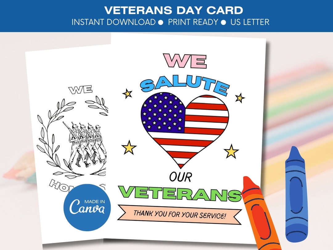Happy Veterans Day Card Coloring Page Veterans Day Thank You - Etsy