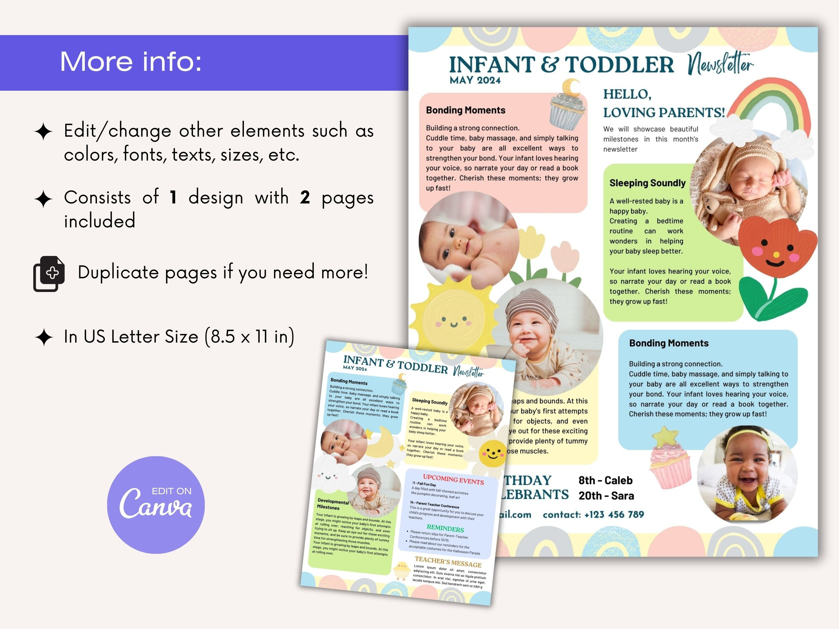 Editable Baby Newsletter Template, Toddler Infant Daycare Announcement ...