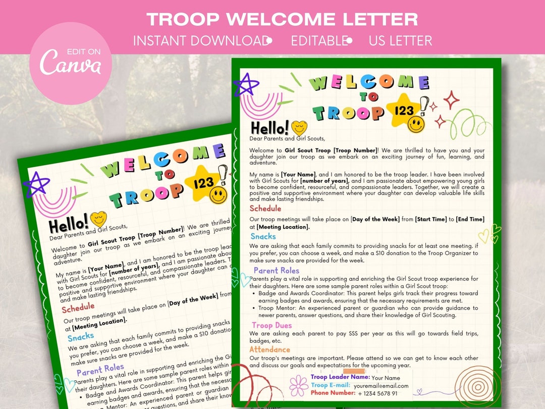 2024 Girl Scout Welcome Letter, Brownie Daisy Welcome Letter, Troop ...