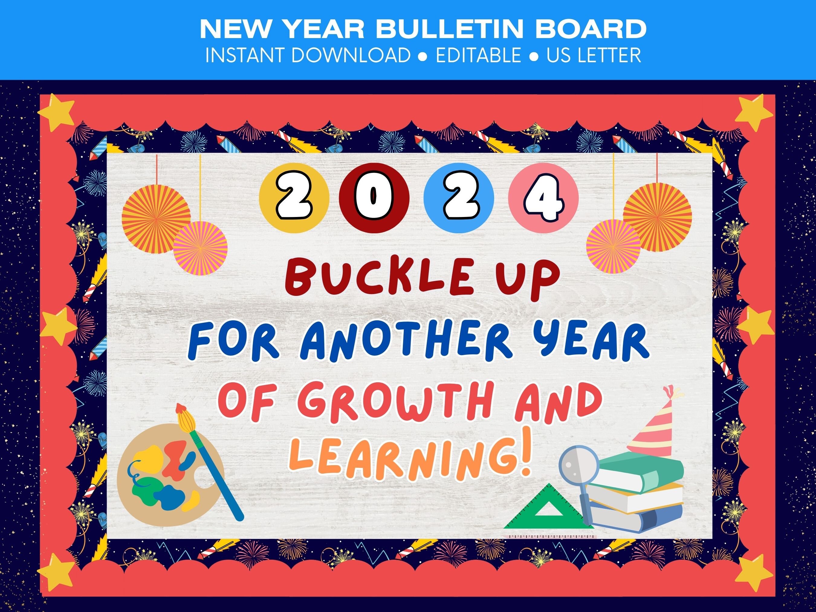 New Years Bulletin Board Kit 2024 Printable New Year Classroom Decor ...