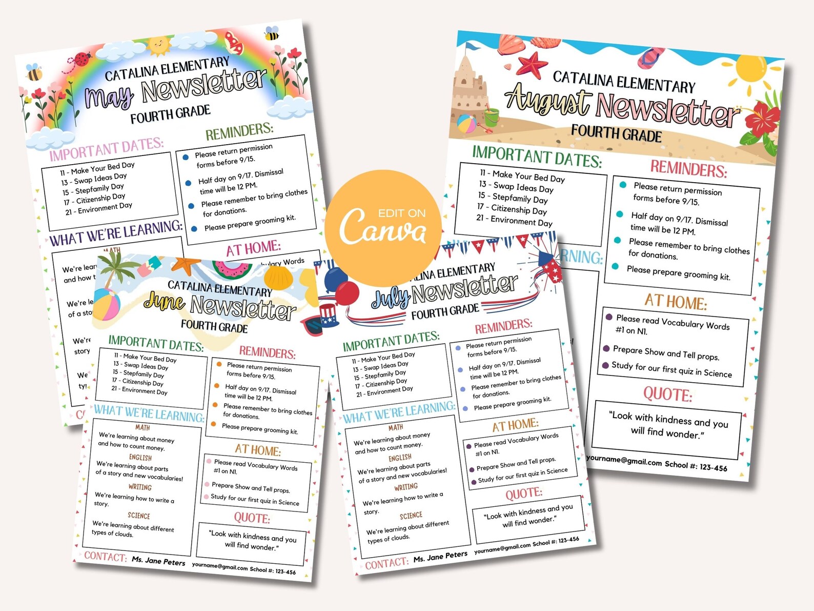 NEW May June July August Editable Classroom Newsletter Template ...