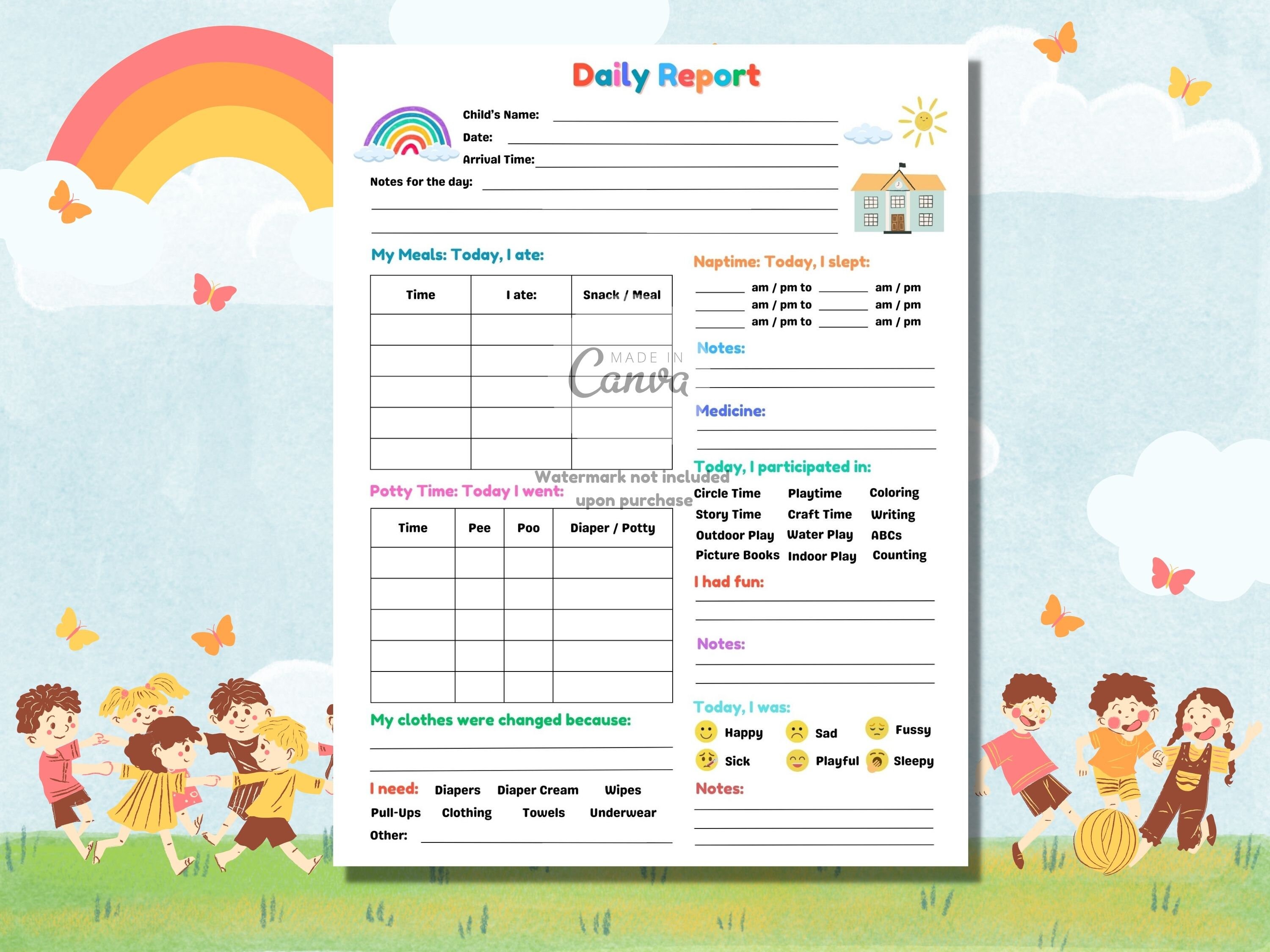 Daycare Daily Log Printable Report Tracker for Pre-k - Etsy UK