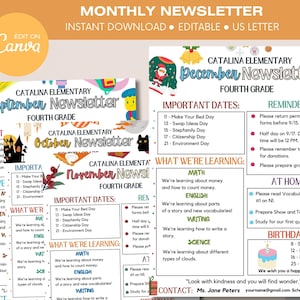 Seasonal Monthly Newsletter Template 2024, Editable Canva Classroom ...