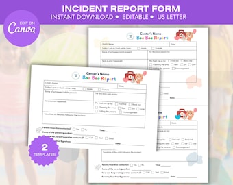 Daycare Boo Boo Report Form Incident Report Form Ouch Report Form for ...