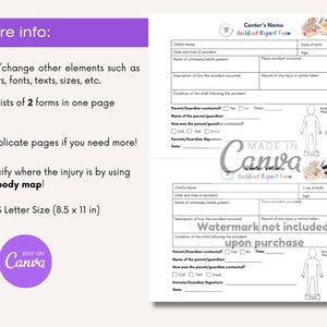 Daycare Boo Boo Report Form Incident Report Form Accident Ouch Report ...