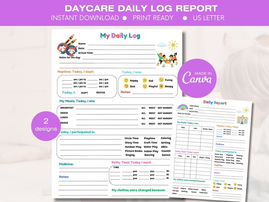 Daycare Daily Log Printable Report Tracker for Pre-K, Children's Daily ...