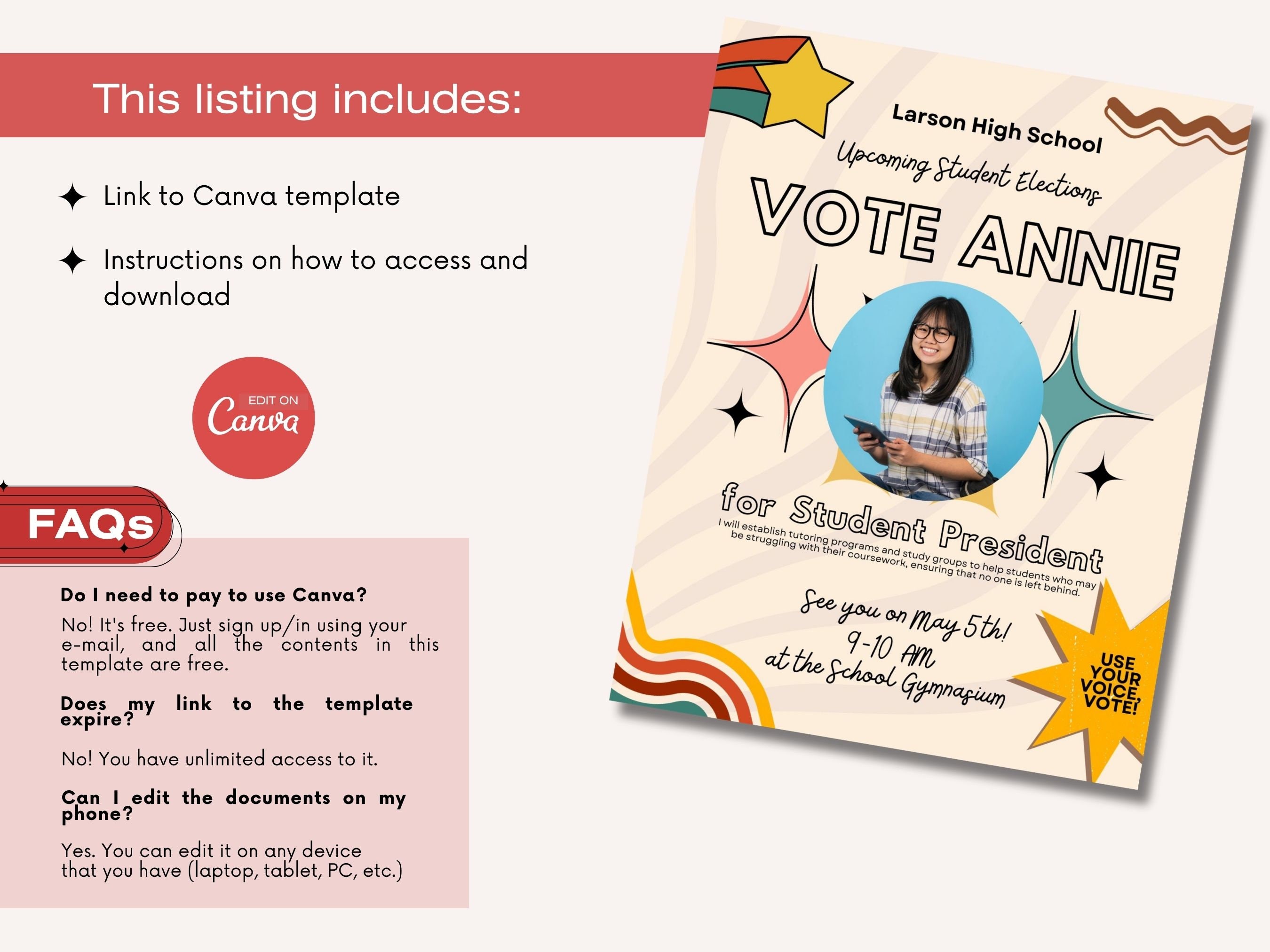 Vote Student Council Campaign Flyer, Editable Class Campaign Flyer ...