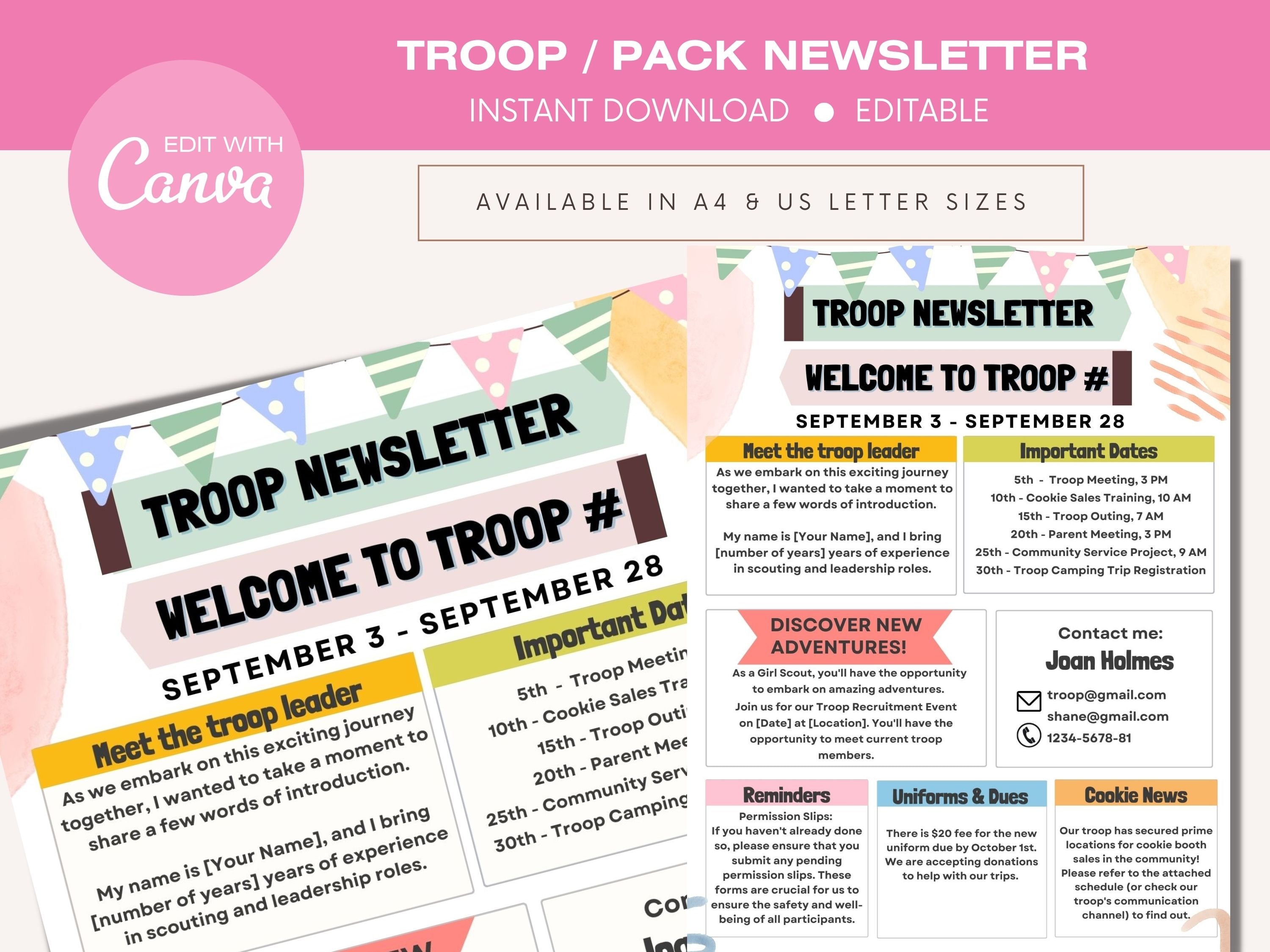 Girl Scout Newsletter Template, Cub Scout Newsletter, Event Newsletter ...