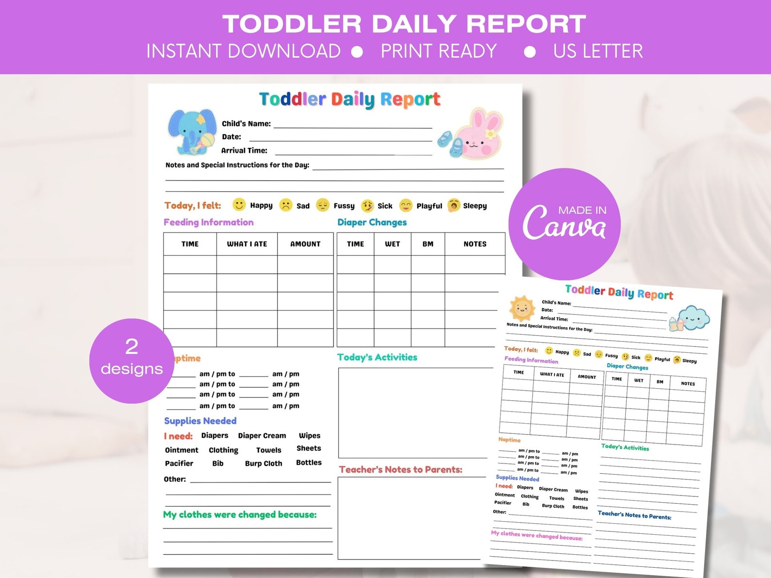 Toddler Daily Log Report Template, Daily Log for Daycare, Nanny ...