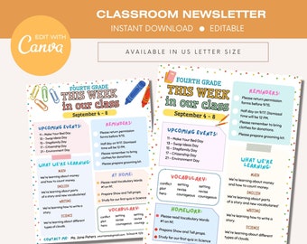 Monthly Newsletter, Colorful Retro Class Elementary Teacher Newsletter ...