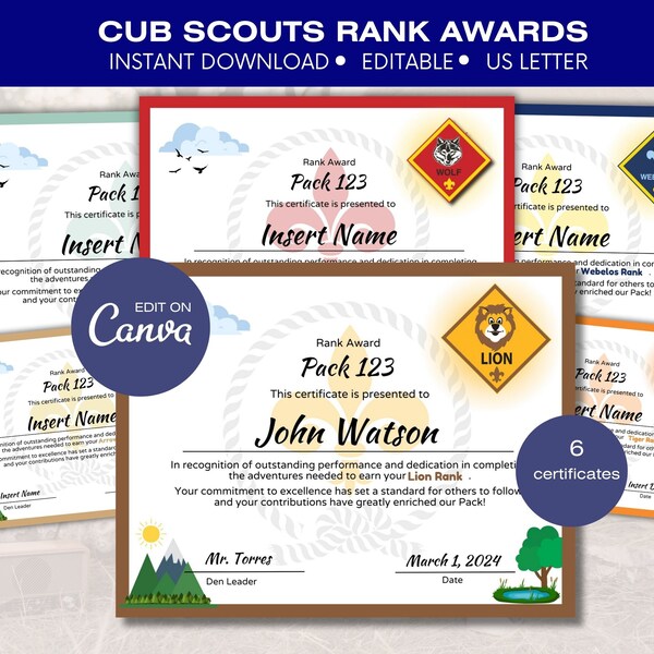Boy Scout Rank Certificates - Etsy