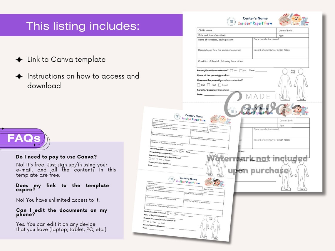 Daycare Boo Boo Report Form Incident Report Form Accident Ouch Report ...