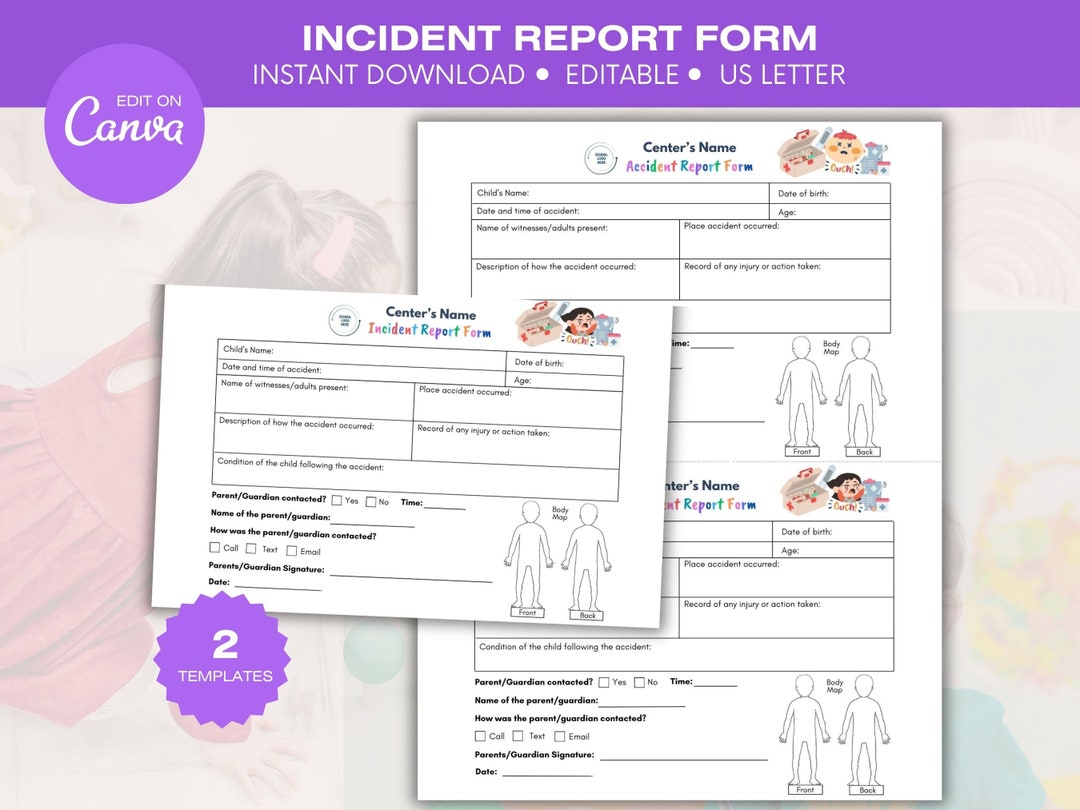 Daycare Boo Boo Report Form Incident Report Form Accident Ouch Report ...