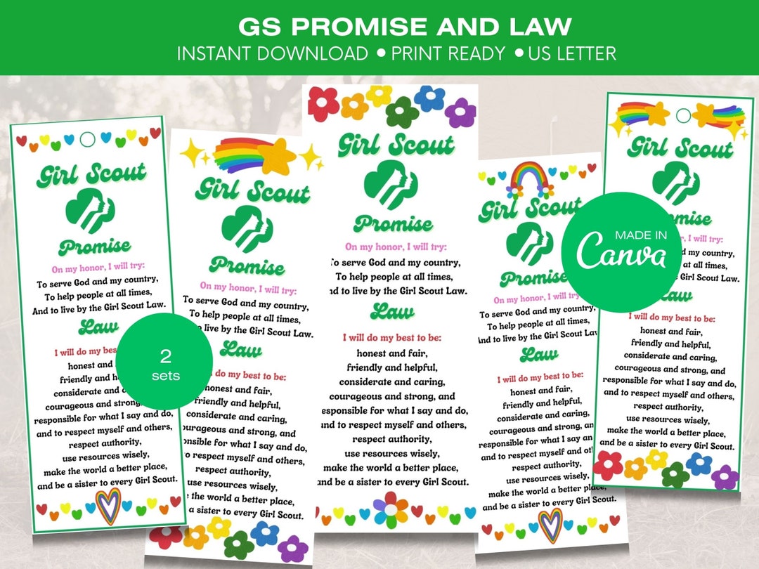 2024 Girl Scout Promise and Law Printable, Girl Scout Bookmark Activity ...