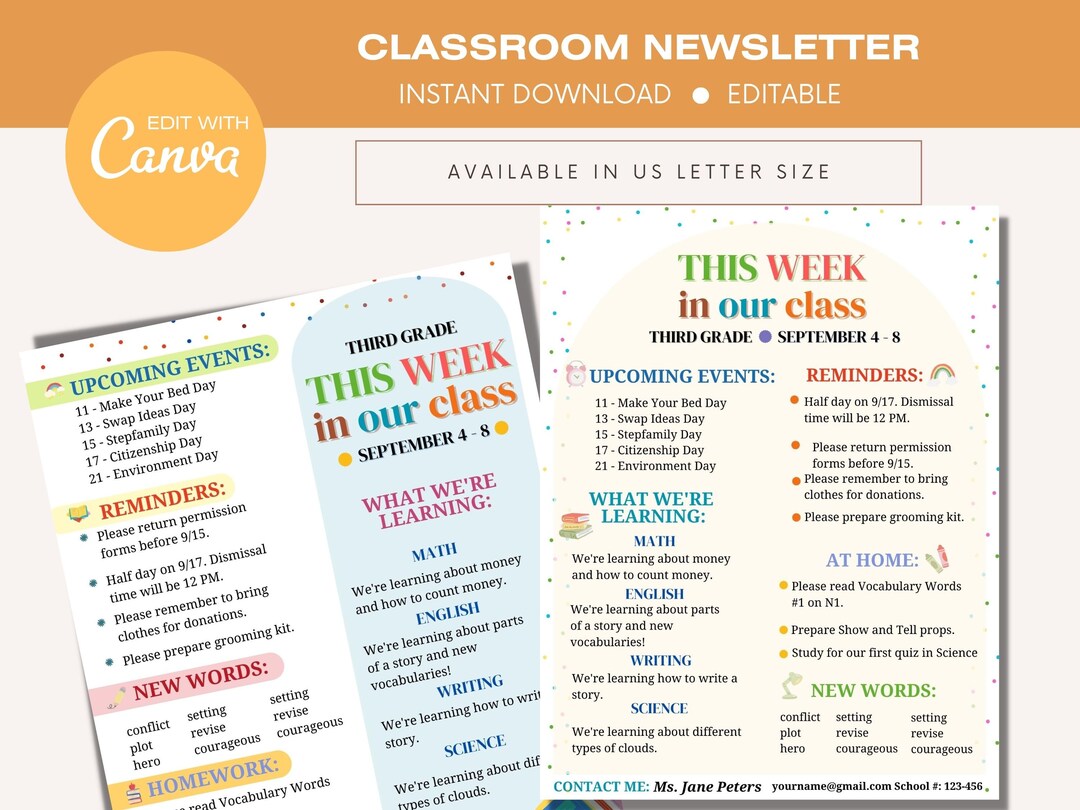 Classroom Weekly Newsletter Biweekly Newsletter, Daycare Newsletter ...