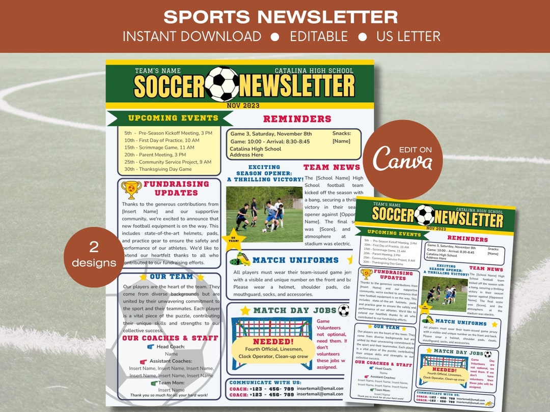Editable Soccer Newsletter Template, Sports Newsletter Template, High ...