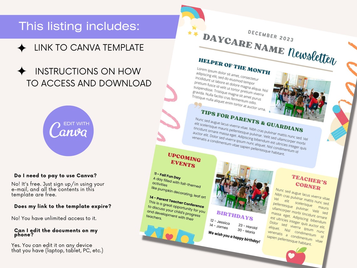 Daycare Newsletter Template, Preschool Newsletter, Toddler Newsletter ...