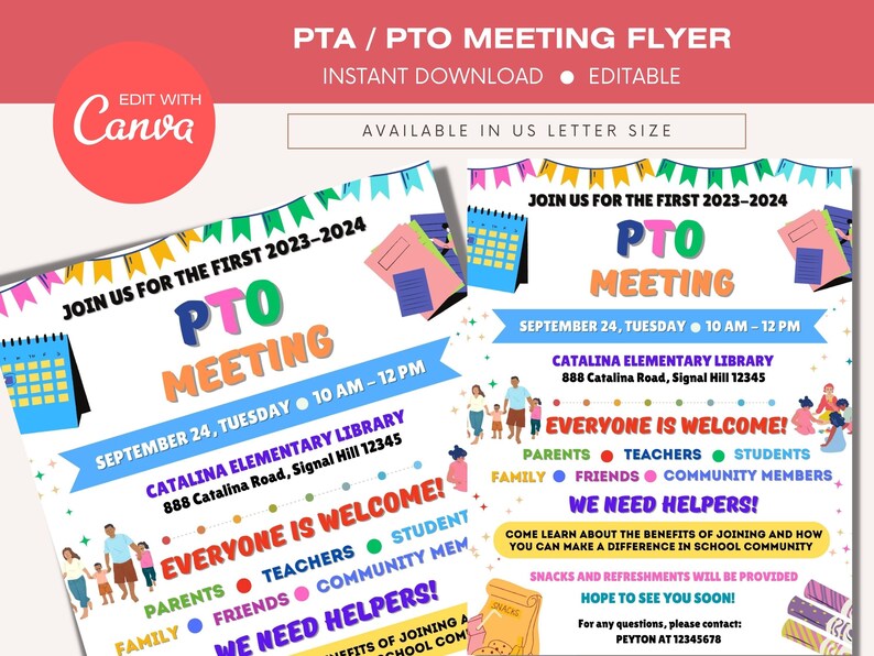 PTA PTO Meeting Flyer, PTA Pto Meeting Handout Flyer, Pta Meeting ...