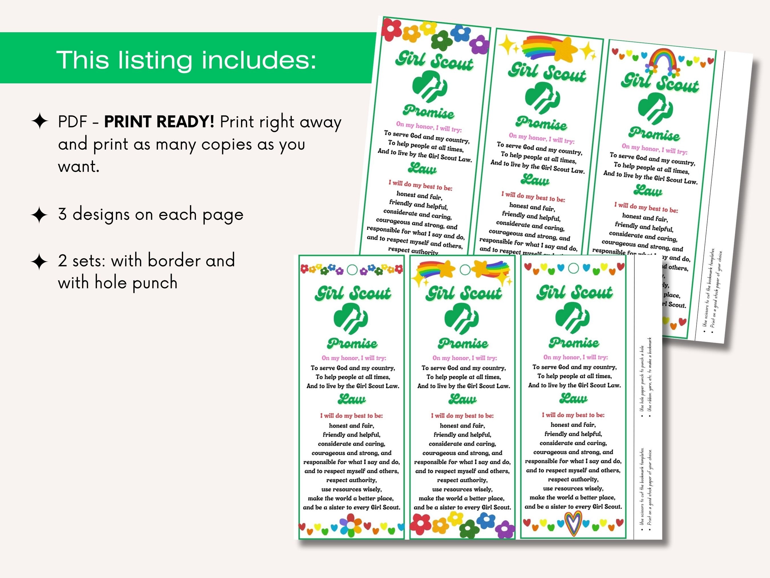 2024 Girl Scout Promise and Law Printable, Girl Scout Bookmark Activity ...