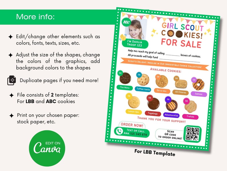 Editable Girl Scout Cookie Sales Flyer 2024 With QR Code for ABC and ...