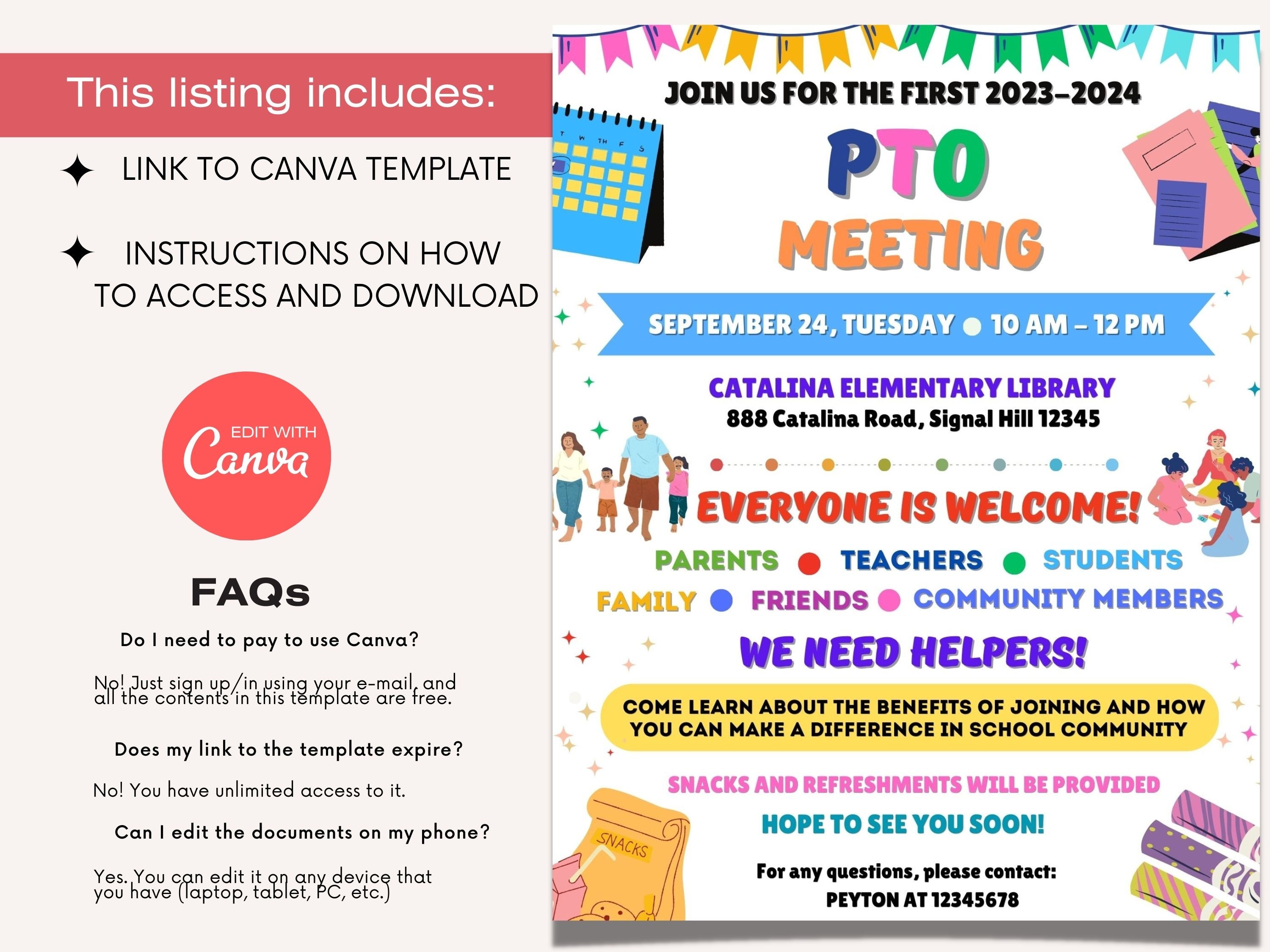 PTA PTO Meeting Flyer, PTA Pto Meeting Handout Flyer, Pta Meeting ...