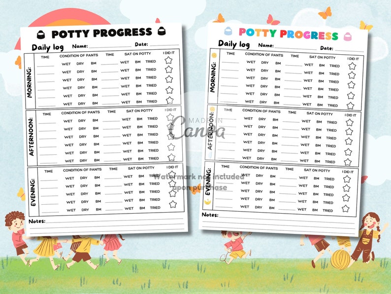 Potty Training Daily Log Printable Report Tracker, Potty Tracker, Potty ...