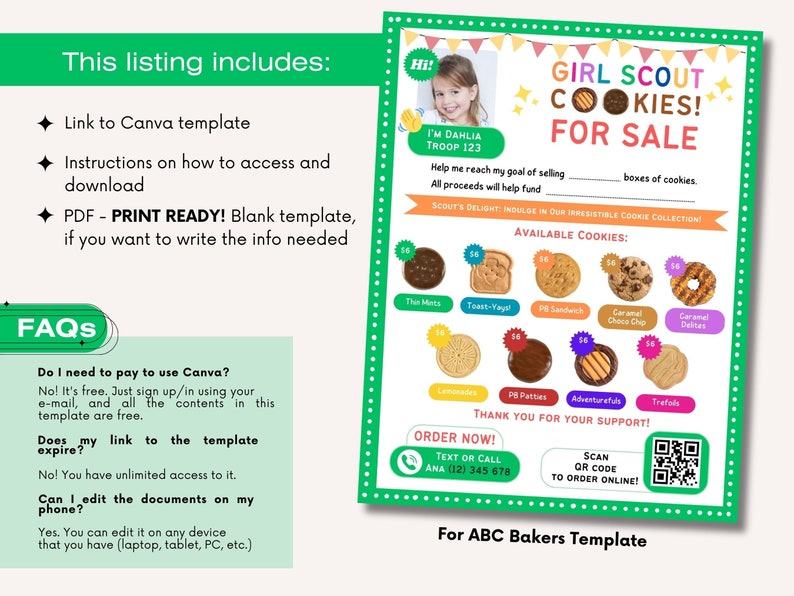 Editable Girl Scout Cookie Sales Flyer 2024 With QR Code for ABC and ...