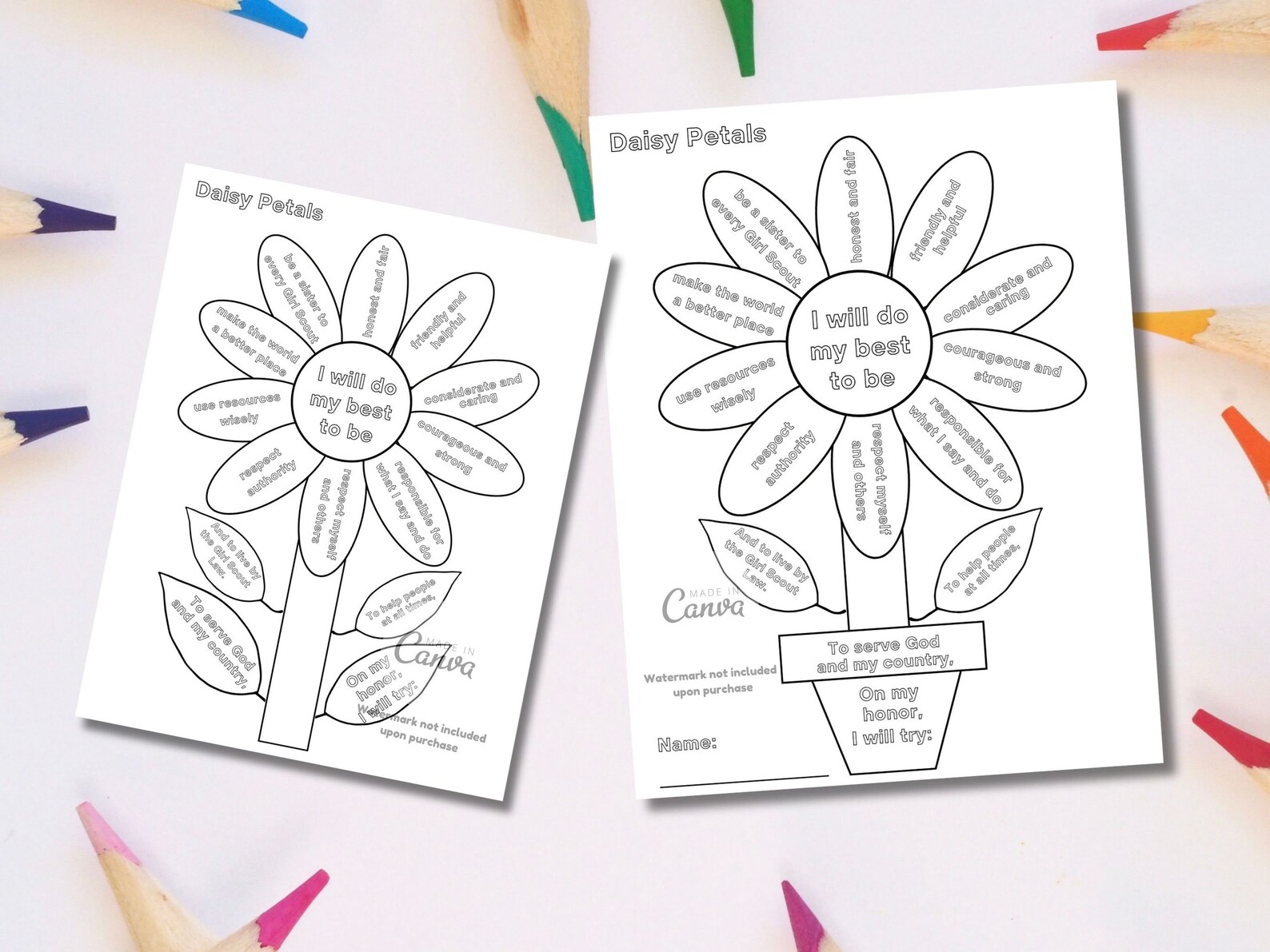 Girl Scout Daisy Petals Chart, Promise and Law Coloring Pages, Daisy ...