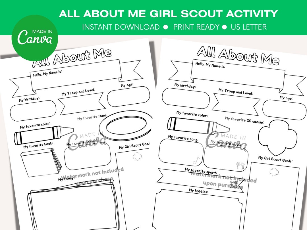 Girl Scouts Info Sheet Template, Girl Scout Printable All About Me Girl ...