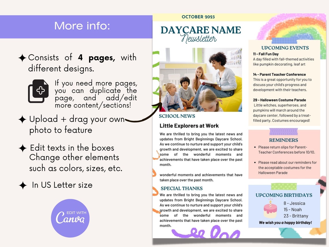 Daycare Newsletter Template, Preschool Newsletter, Toddler Newsletter ...