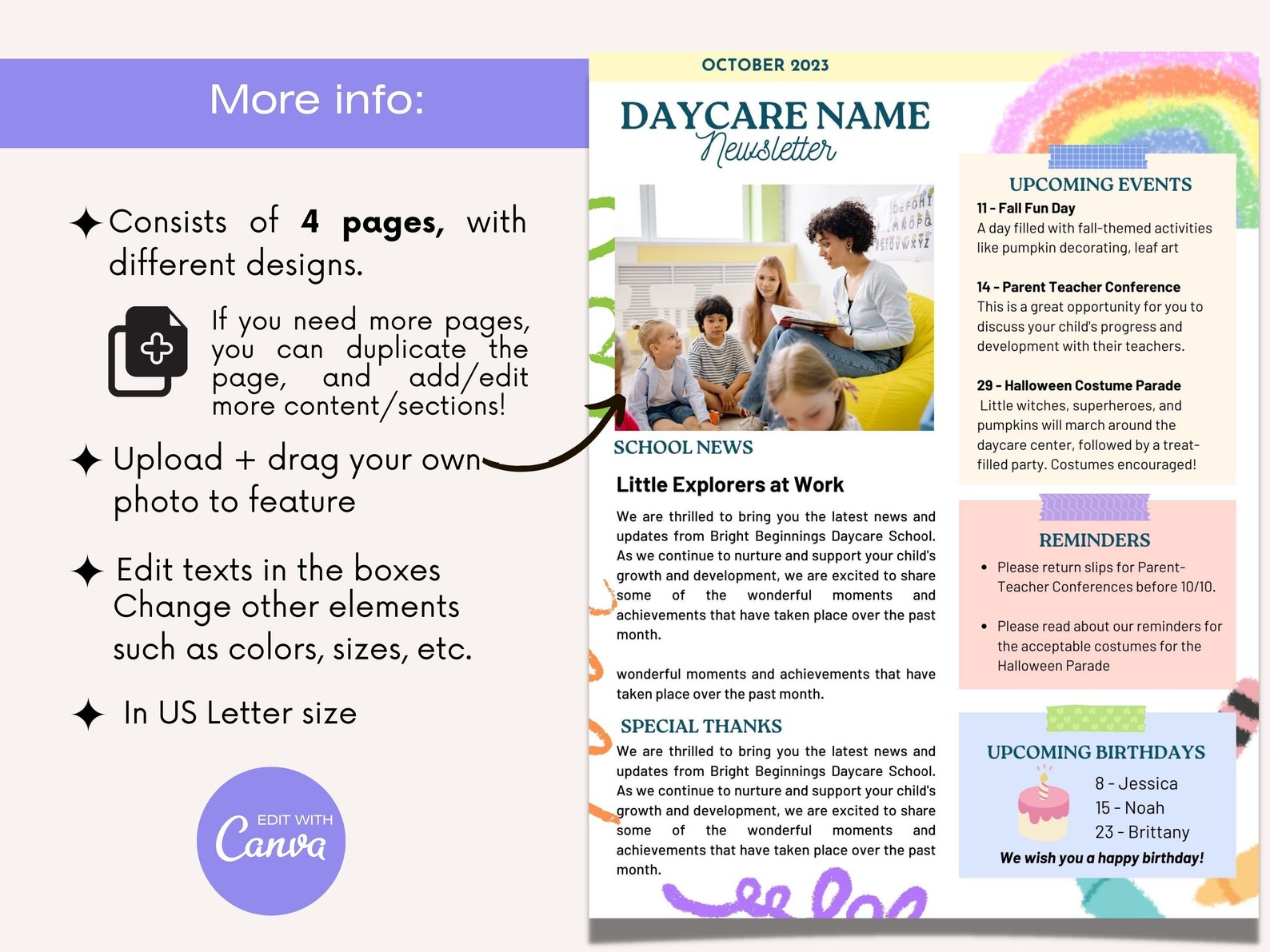 Daycare Newsletter Template, Preschool Newsletter, Toddler Newsletter ...